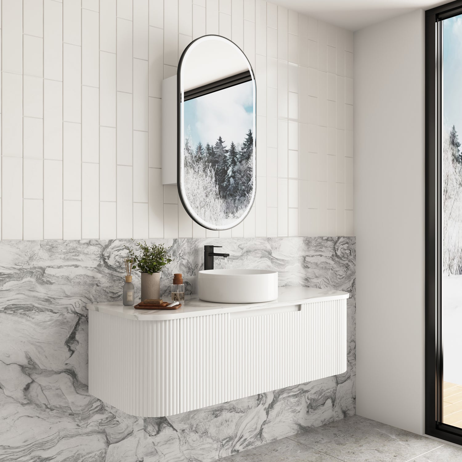 SAVIO CURVE FINGER PULL VANITY – Plumbed